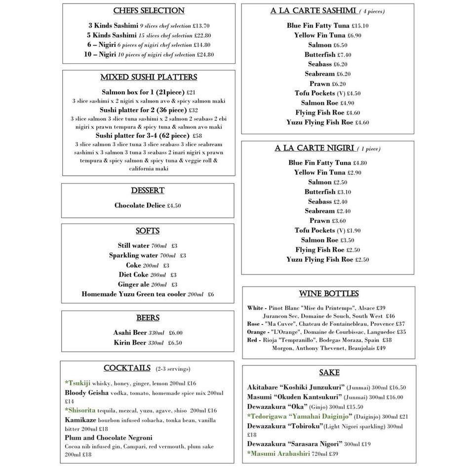 Menu at Issho-Ni restaurant, London