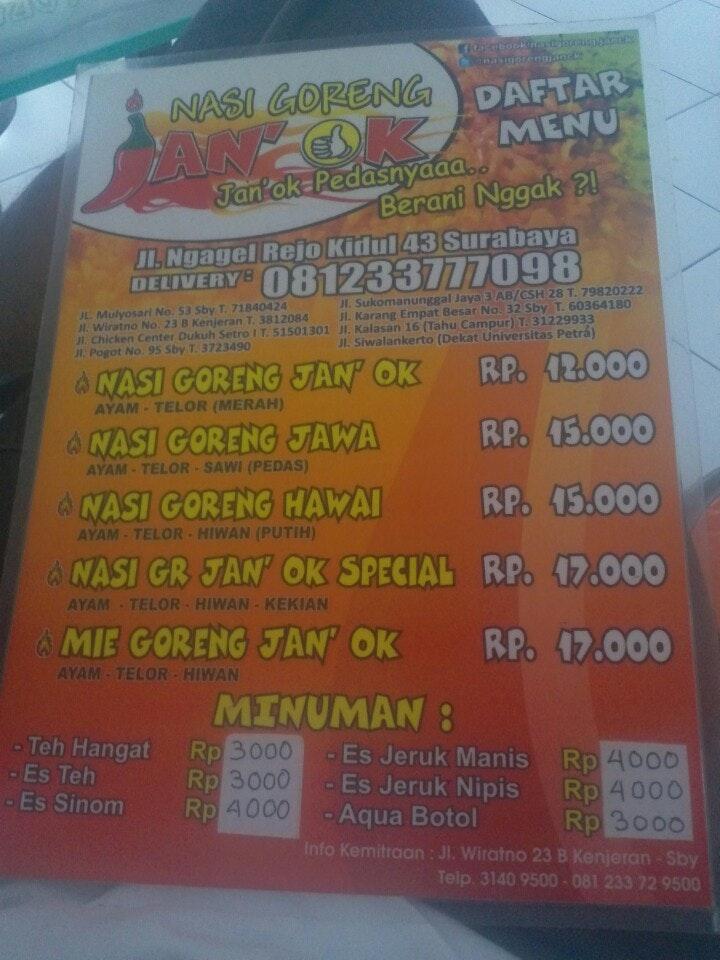 Menu at Nasi Goreng Jawa Cak Roni restaurant, Surabaya, Jl. Ngagel Rejo ...