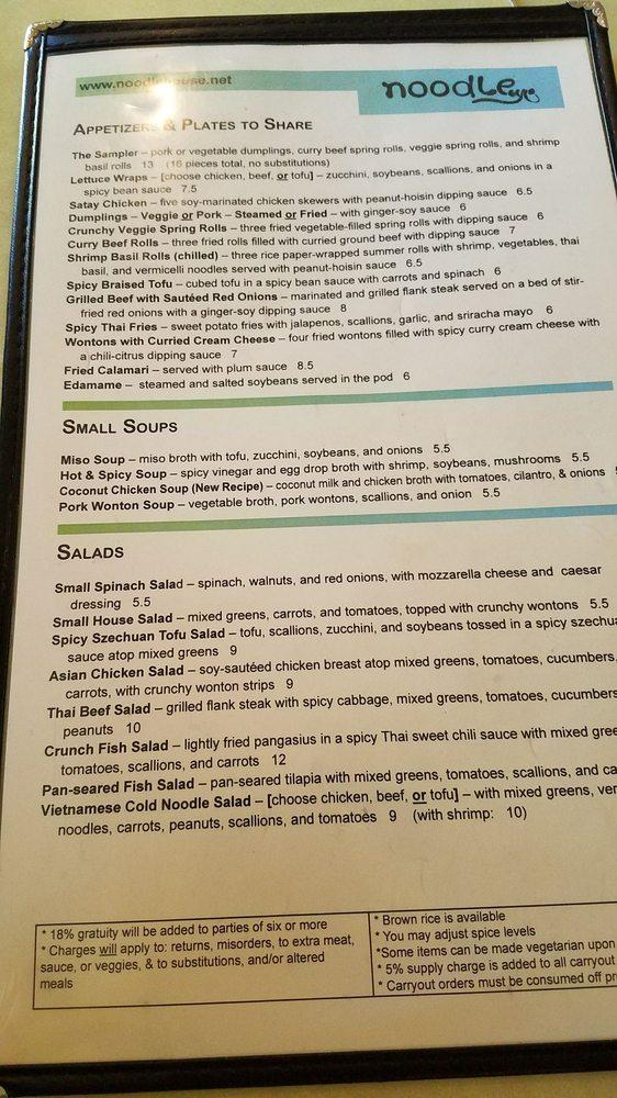Menu at Noodle restaurant, College Park, Main St