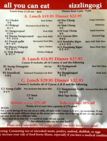 Menu at SizzlinGogi pub & bar, Santa Maria
