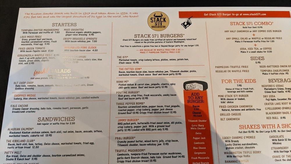 Menu at Stack 571 Burger and Whiskey Bar - Kirkland, Kirkland