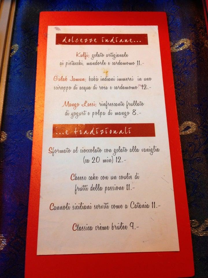 Menu da Tabla, Indian & Asian Cuisines, Collina d'Oro