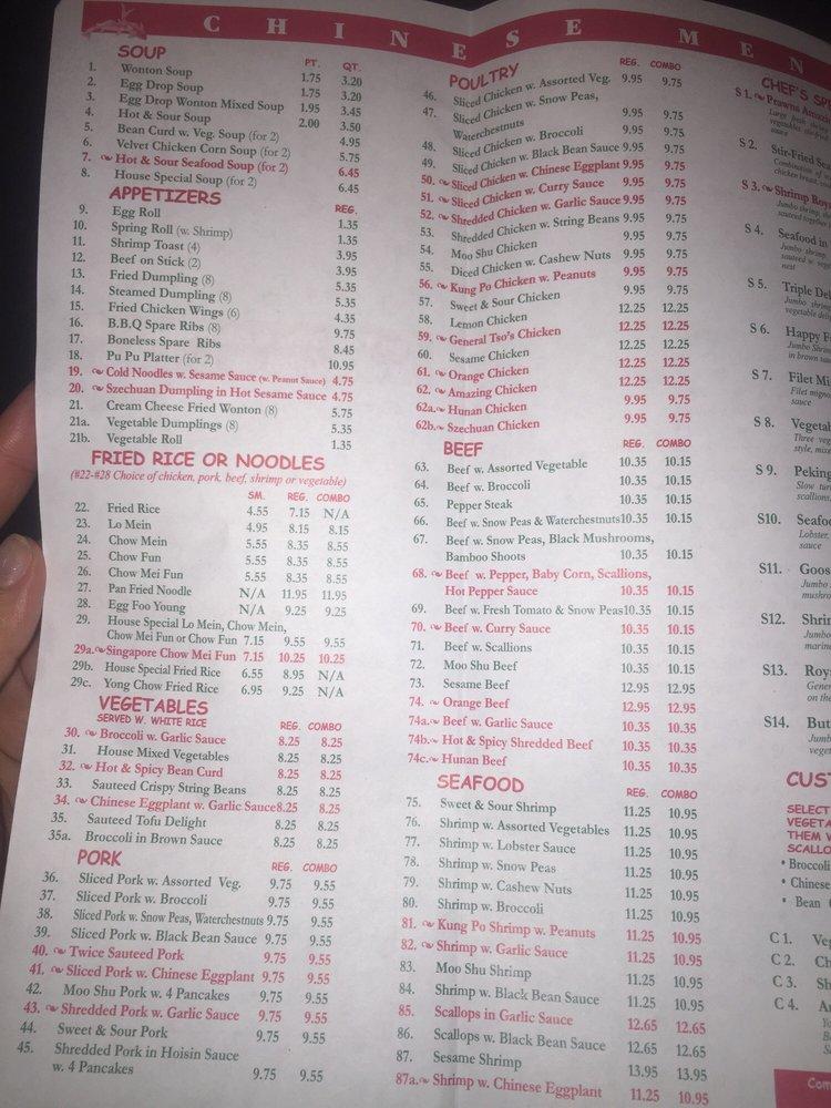 Menu at Tang Dynasty restaurant, Toms River