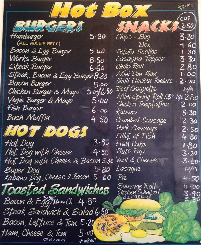 Menu at The Bush Tucker Box fast food, Stafford