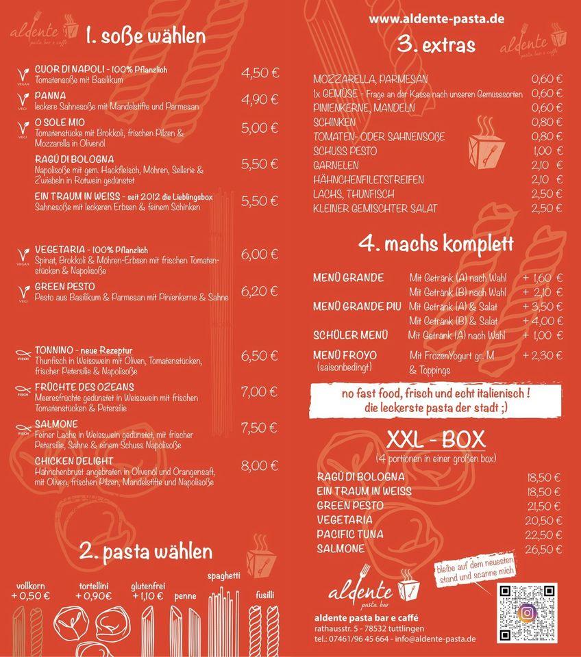 Menu at aldente Pasta Bar, Tuttlingen, Rathausstraße 5