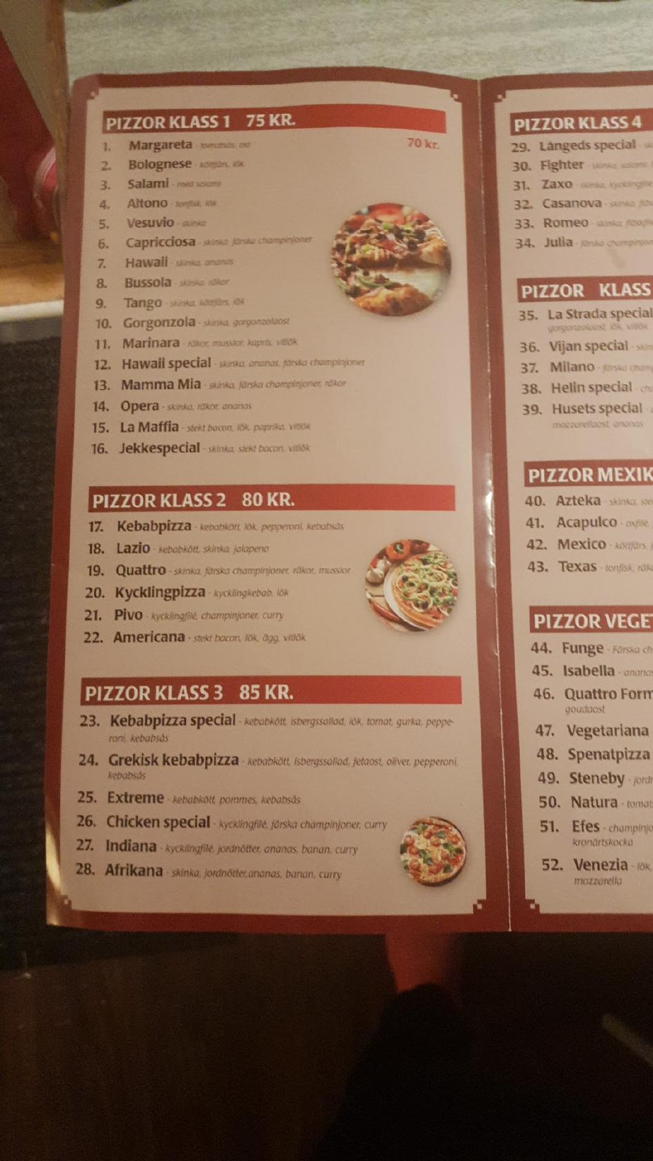 Carta de La Strada Restaurant & Pizzeria, Dals Långed