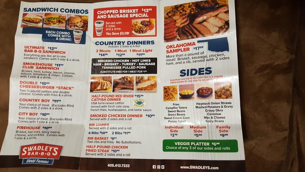 Menu at Swadley's Bar-B-Q, Ardmore