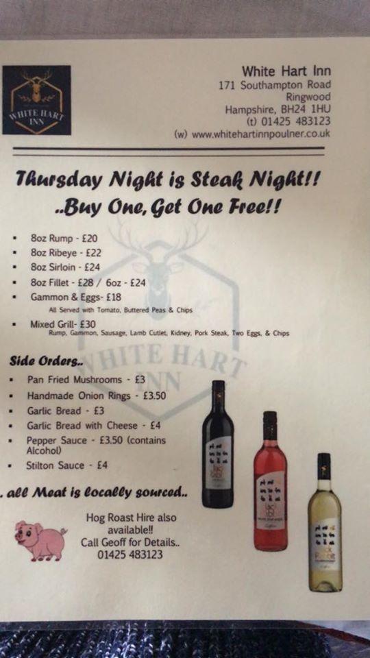 Menu at The White Hart Inn pub & bar, Ringwood, 171 Southampton Rd
