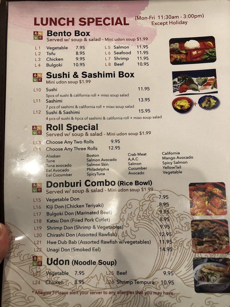 Menu at Yuki Hana restaurant, Clifton