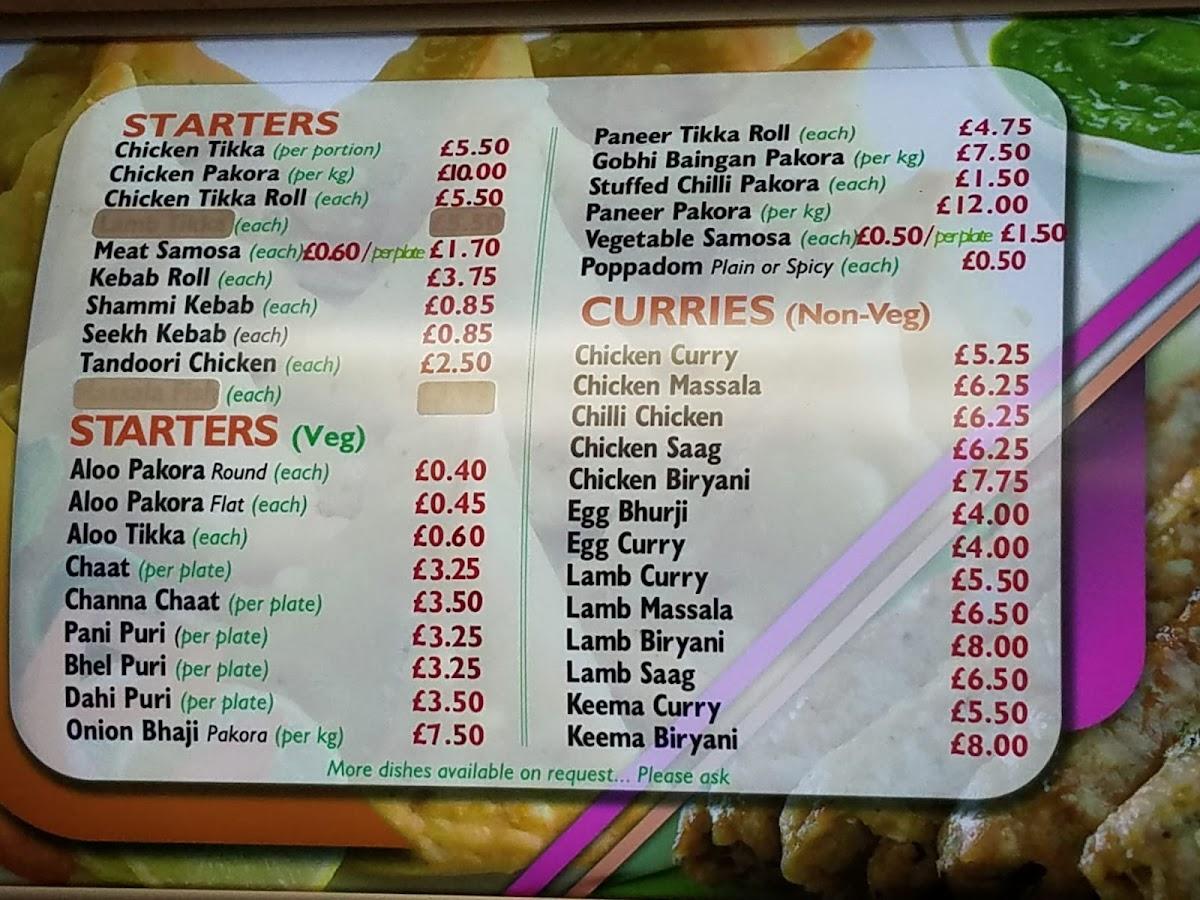 Menu at Bala Sweet & Tandoori Centre fast food, Bedford
