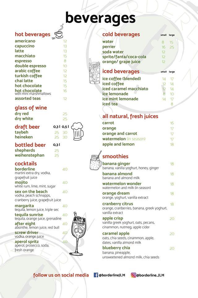 Menu at Borderline JLM restaurant, Jerusalem, 13 Shimon Hatsadik Street
