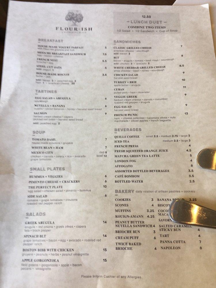 Menu at Flour-Ish cafe, Conroe
