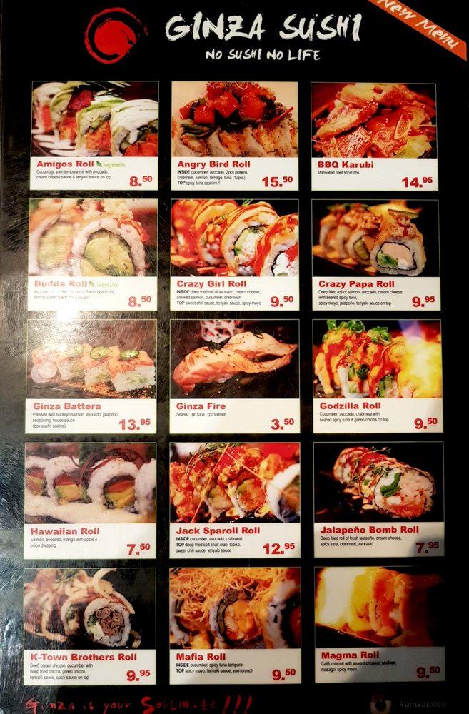 Menu at Ginza Sushi restaurant, Port Coquitlam