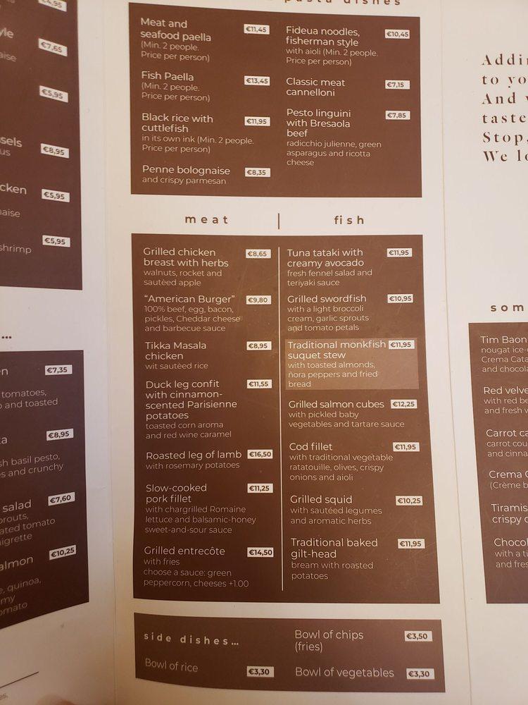 Menu at Les Quinze Nits restaurant, Barcelona