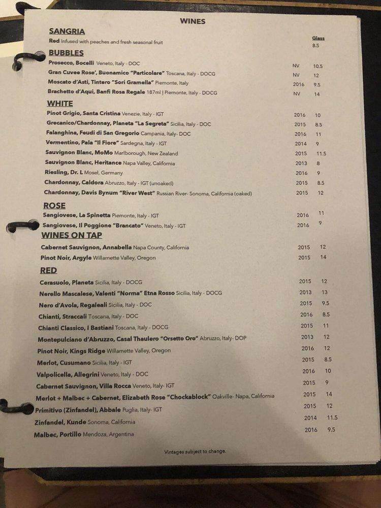 Menu at Nora's Italian Cuisine pub & bar, Las Vegas, 5780 W Flamingo Rd