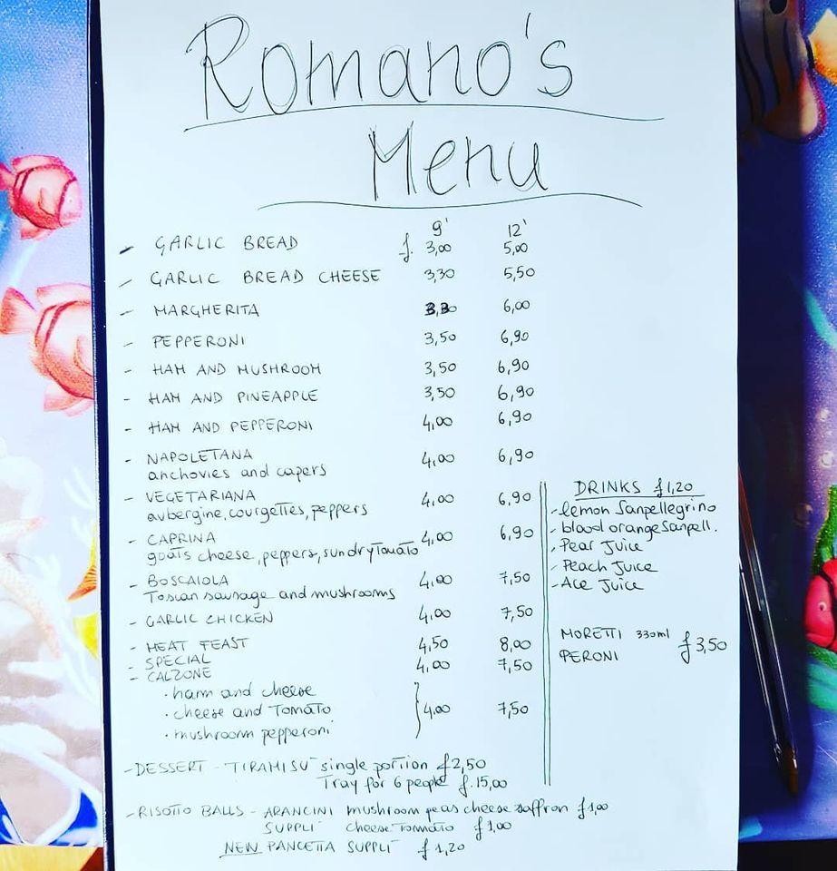 Menu at Romano Pizzeria, Carlisle