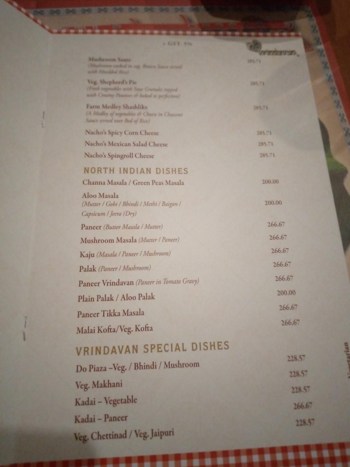 Menu at Vrindavan Restaurant, Chennai