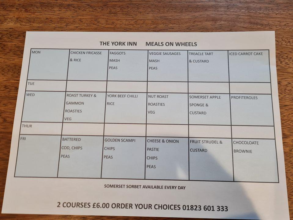 Menu at York Inn pub & bar, Pitminster