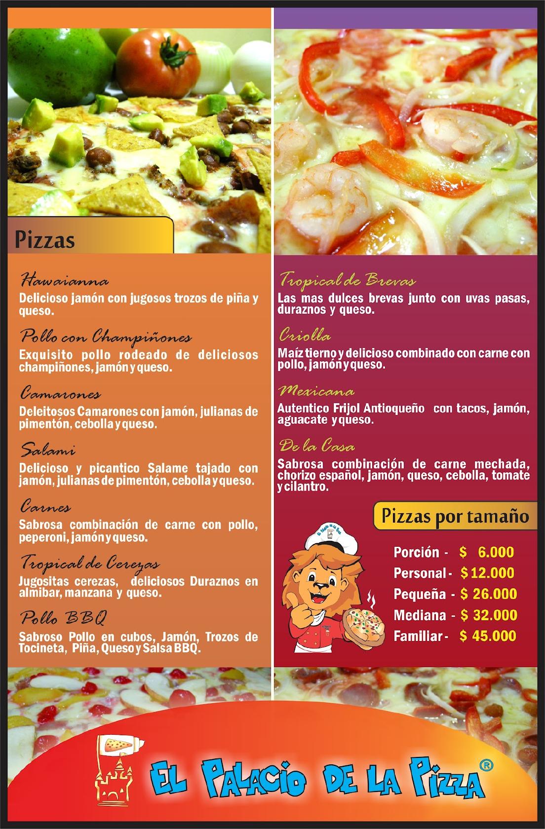 Menu at El Palacio de la Pizza restaurant, Yopal