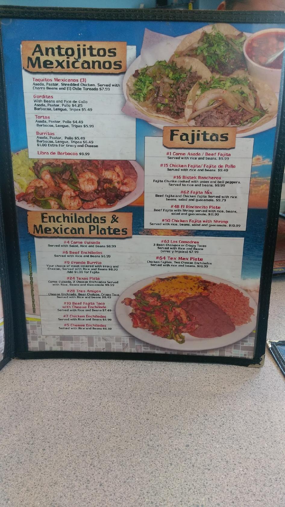Menu at El Rinconcito Restaurant, Corpus Christi
