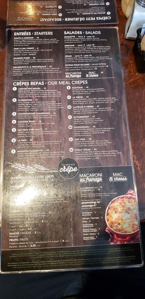 Menu at La maison de la crêpe restaurant, Mont-Tremblant, 127 Chem. de ...