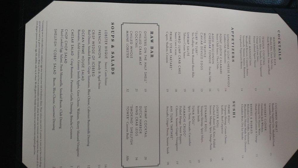 Menu at Ocean Prime steakhouse, Tampa, N Westshore Blvd