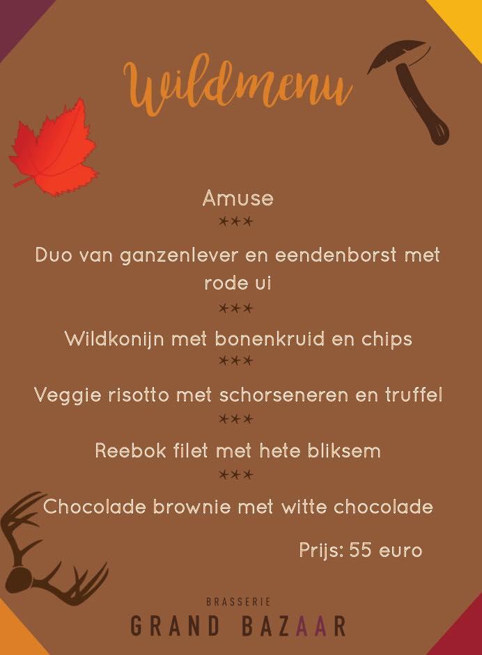 Menu at Brasserie Grand Bazaar, Schoten