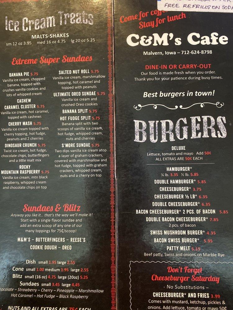 Menu at C&M's Cafe, Malvern