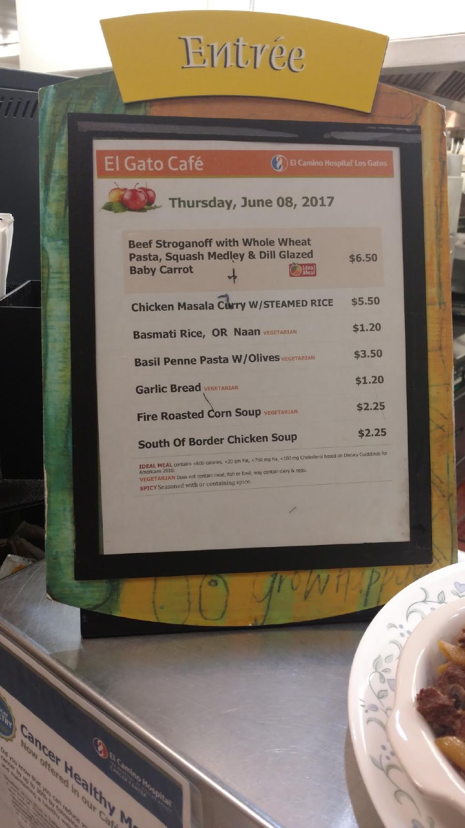 Menu at El Gato Cafe, Los Gatos