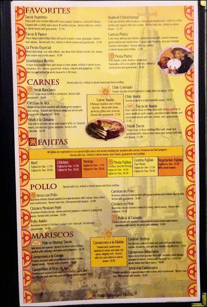Menu at Fiesta Guadalajara restaurant, Meridian, 704 E Fairview Ave