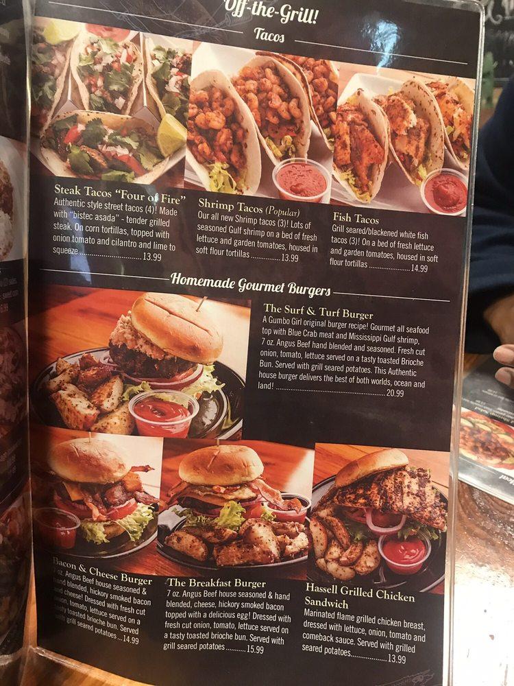 Menu at Gumbo Girl restaurant, Ridgeland, 900 E County Line Rd Suite 107