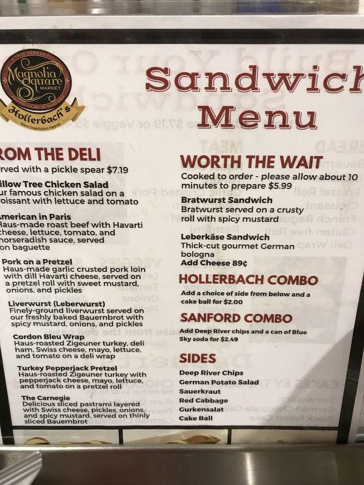 Menu at Hollerbach's German Restaurant, Sanford