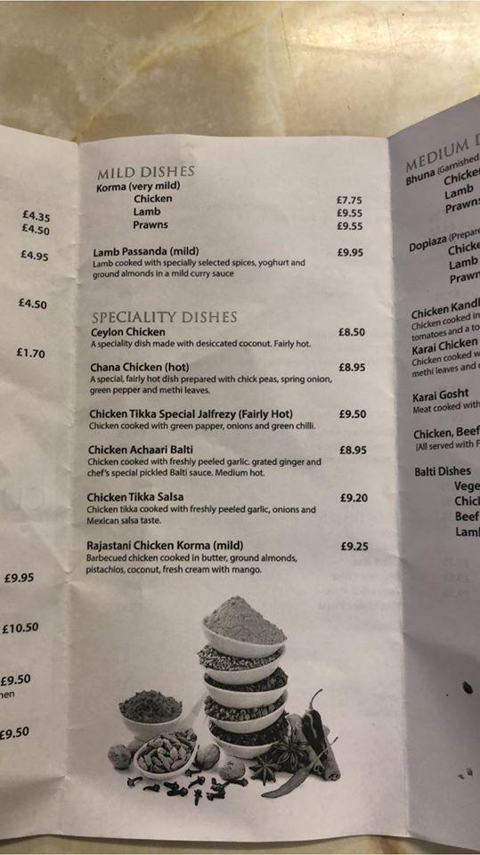 Menu at Raba Indian Restaurant, Lerwick