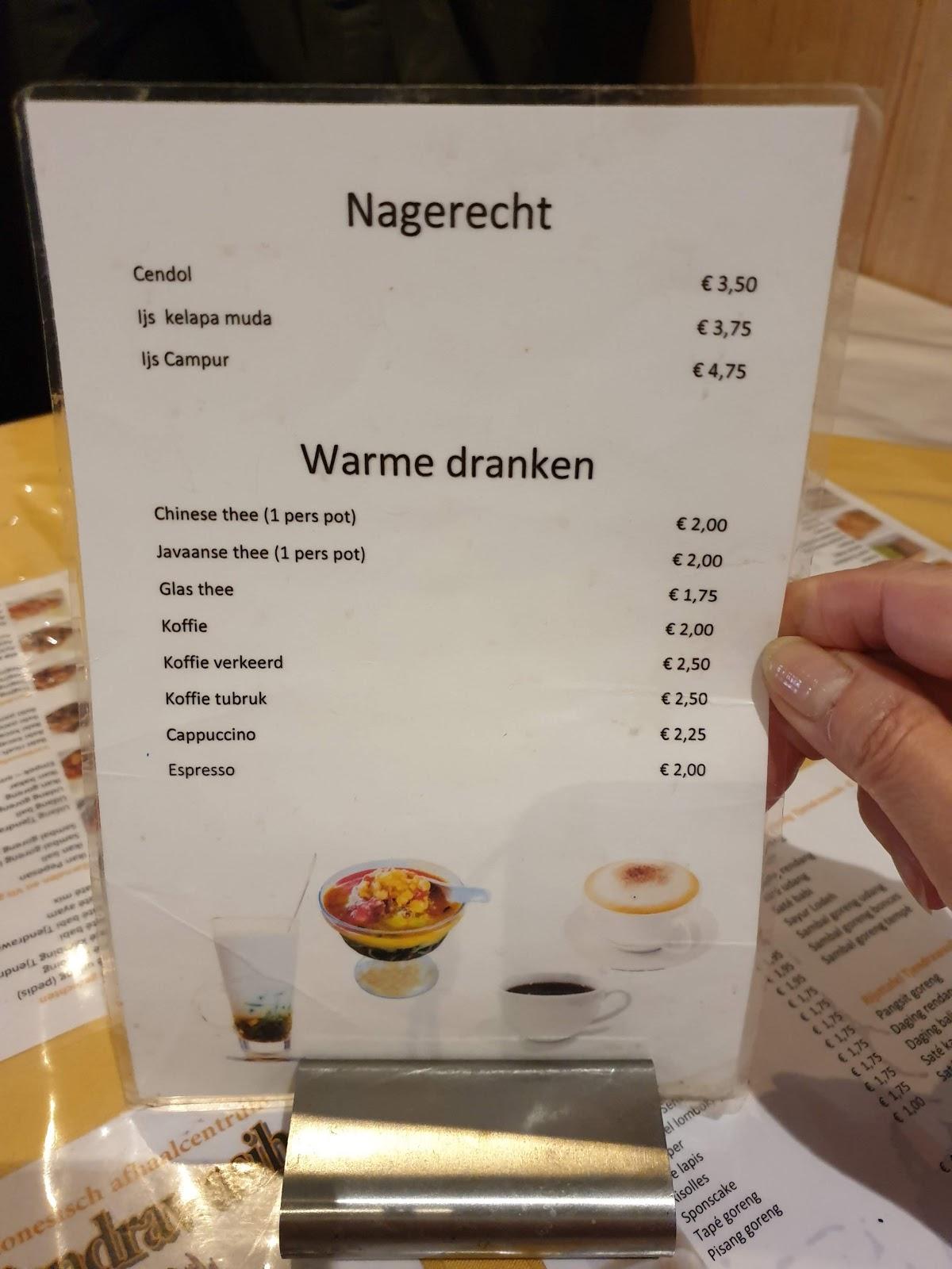 Menu at Indonesisch Restaurant Tjendrawasih, Rijswijk