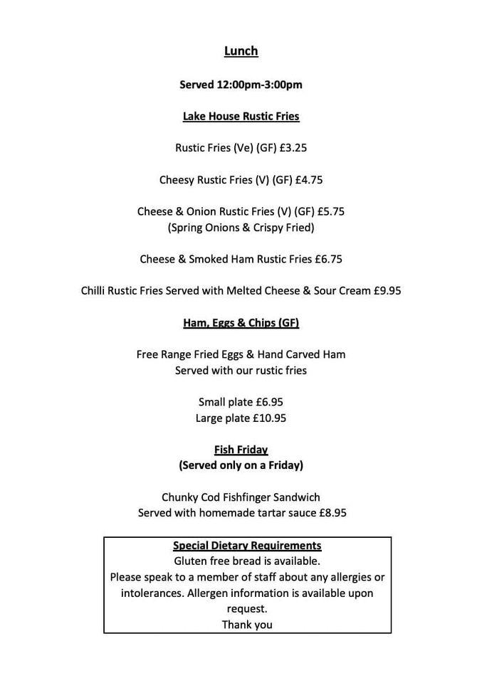 Menu at Lake House Cafe, Taplow