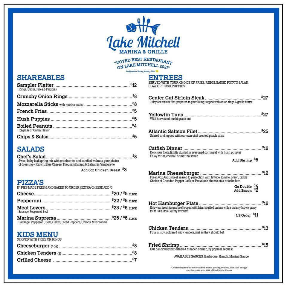 Menu at Lake Mitchell Marina & Grille desserts, USA
