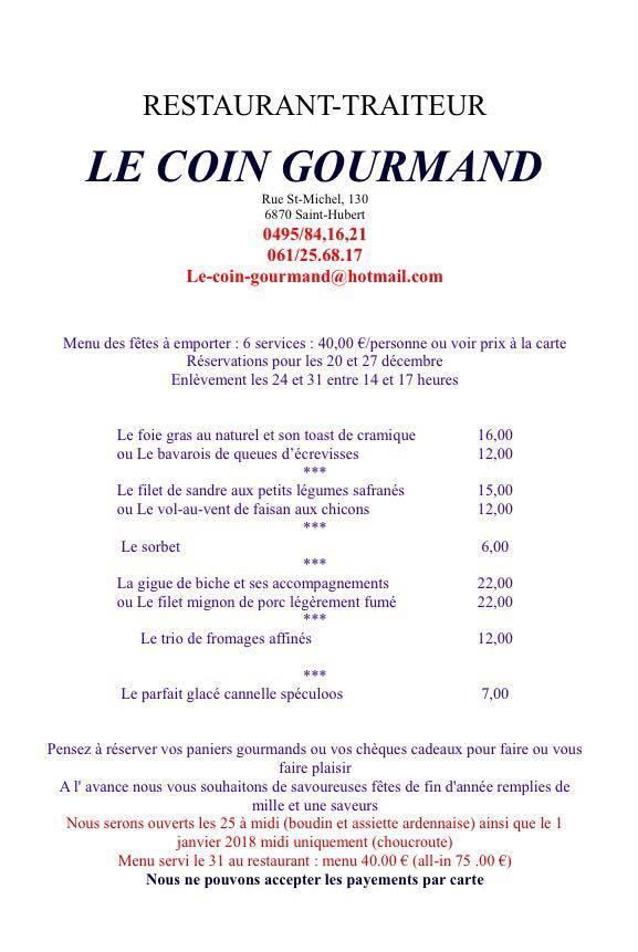 Menu au Le Coin Gourmand, Saint-Hubert