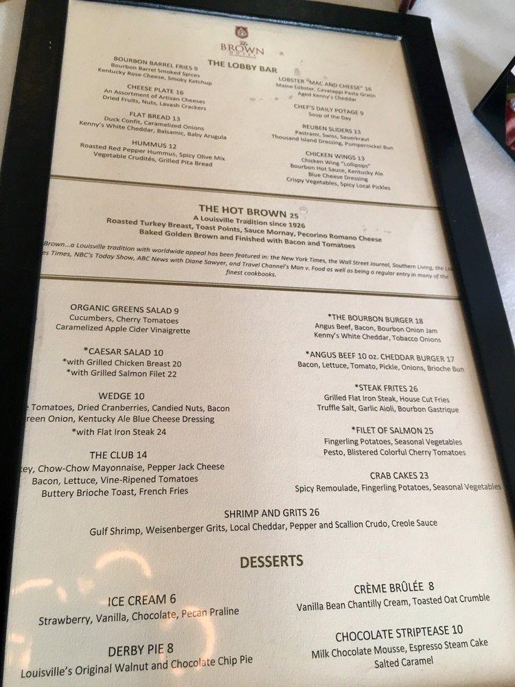 Menu at Lobby Bar & Grill at The Brown Hotel, Louisville, 335 W Broadway