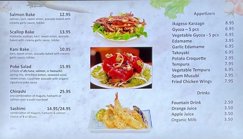 Menu at Origami restaurant, San Ramon