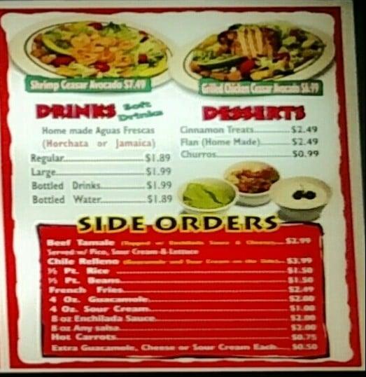 Menu at Señor Taco restaurant, Tempe