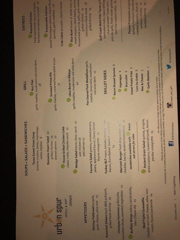 Menu at Urban Spur pub & bar, Irving