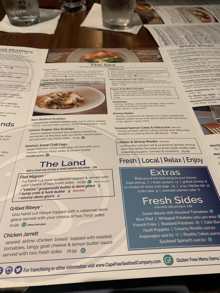 Menu at Cape Fear Seafood Company restaurant, Raleigh, 832 Spring Forest Rd