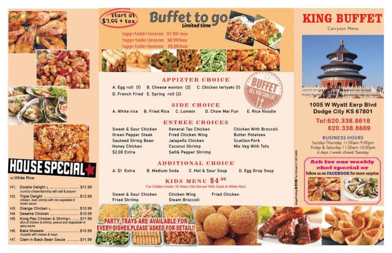 Menu at King's Buffet restaurant, Dodge City