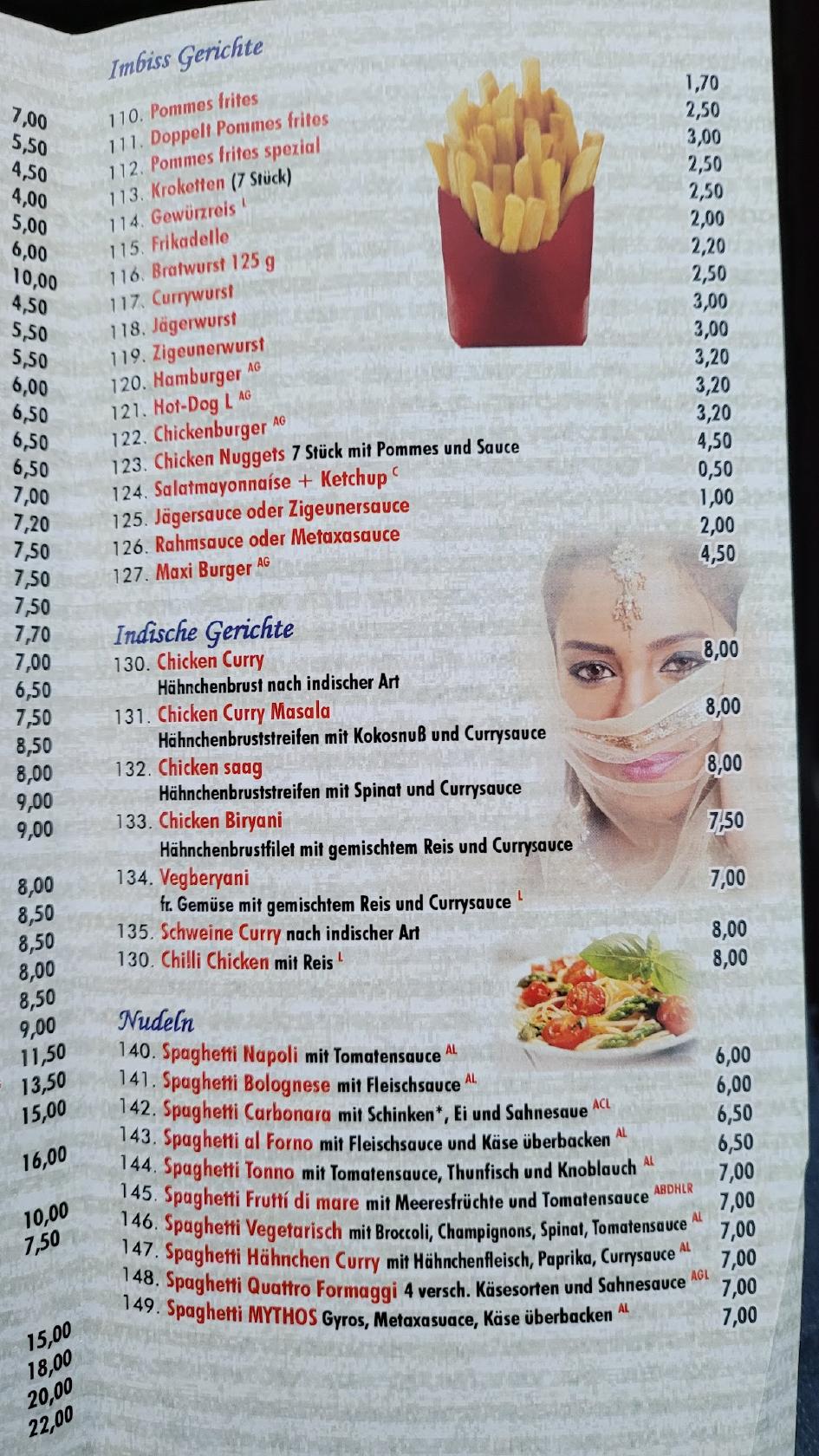 Speisekarte von Mythos Grill pizza, Ascheberg