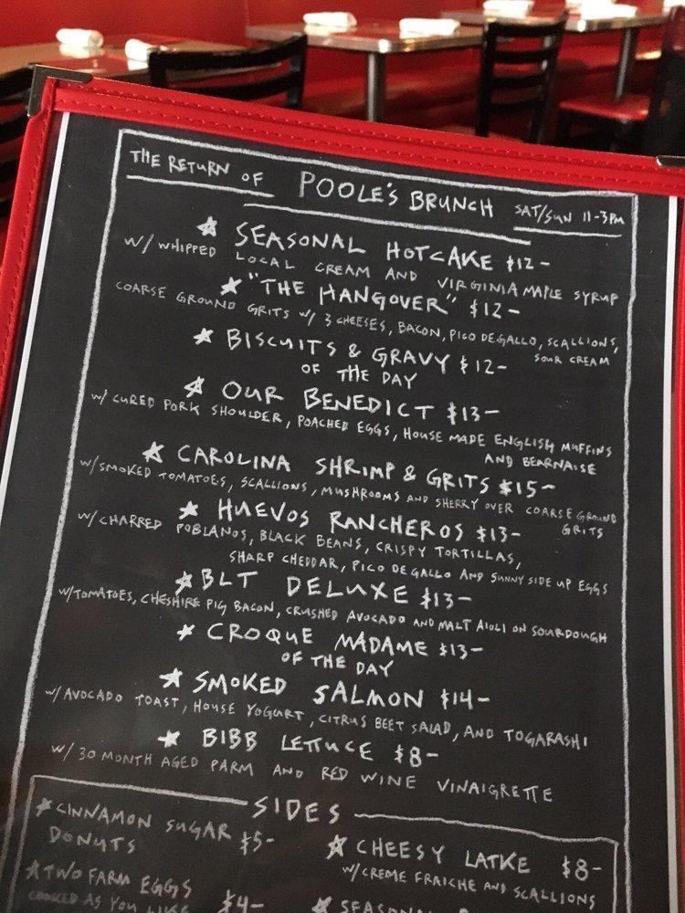 Menu at Poole's restaurant, Raleigh
