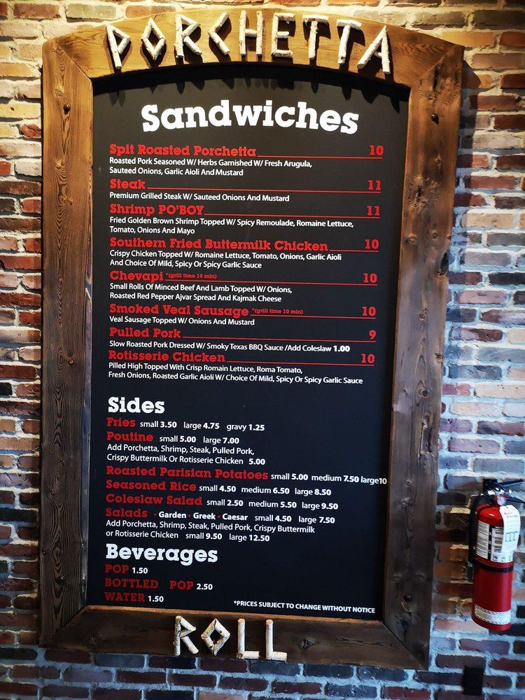 Menu at Porchetta Roll restaurant, Mississauga
