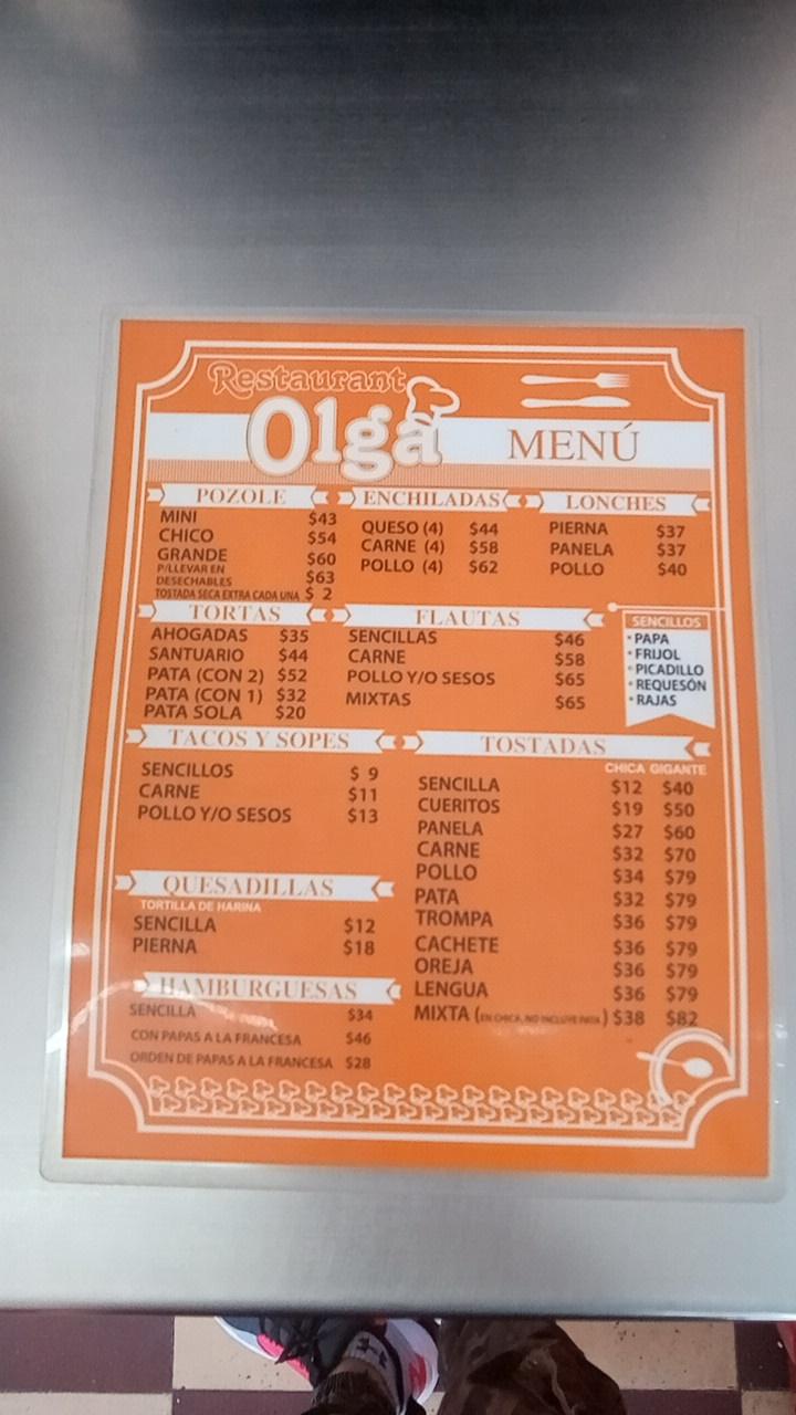 Carta de Restaurant Olga, Guadalajara