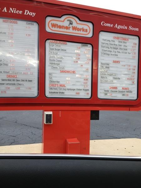 Menu at Wiener Works restaurant, Fayetteville, Ramsey St