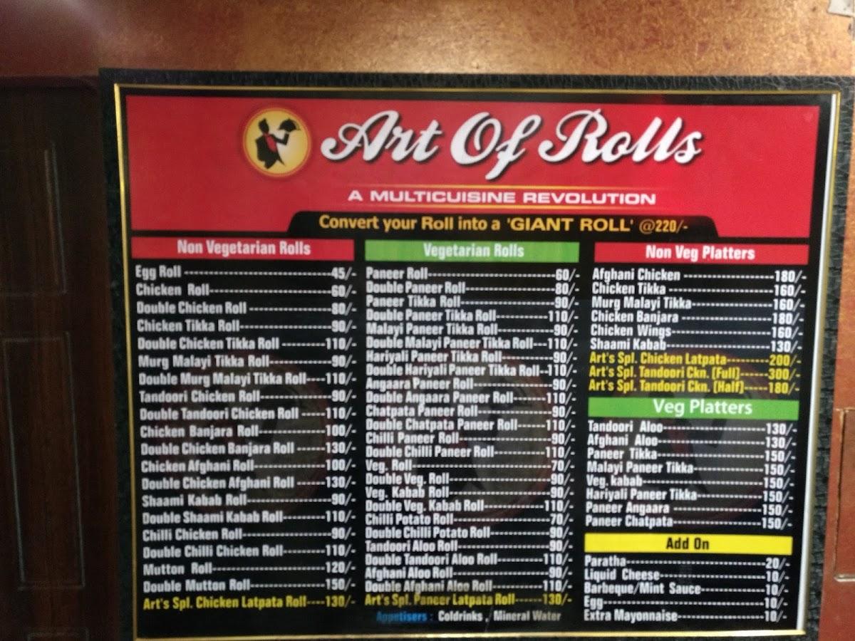 Menu at Art Of Rolls, Allahabad