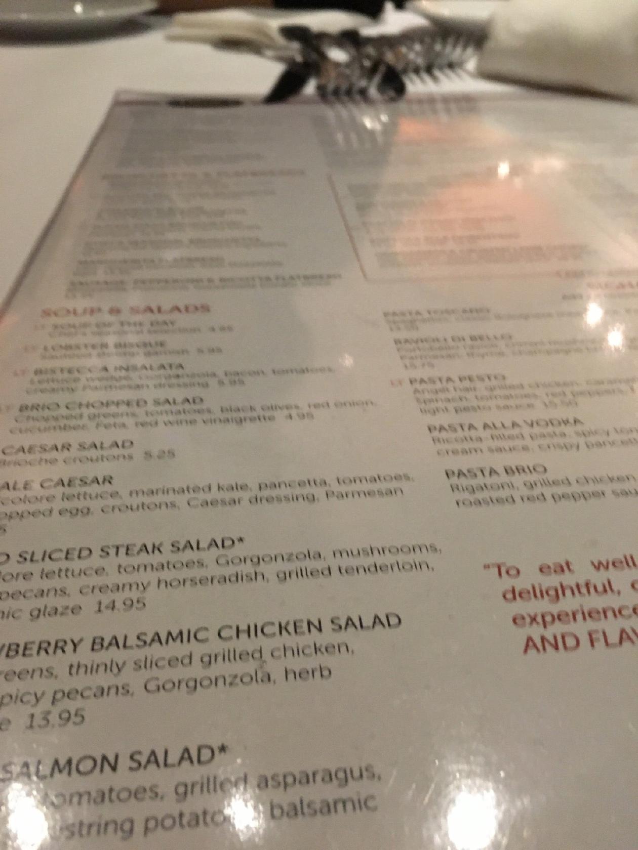 Menu at Brio Italian Grille pub & bar, Cherry Hill